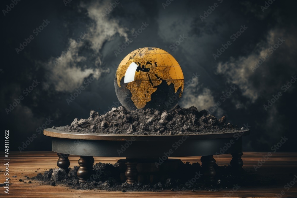 visualize a world map depicting the aftermath of a global nuclear war ...