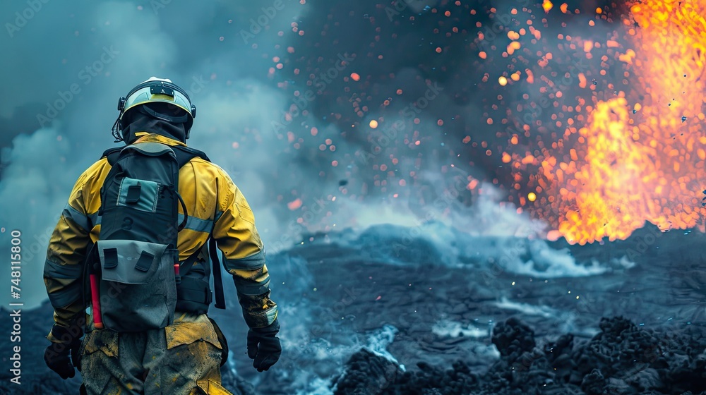 Fireman using IoT devices to monitor volcanic activity ensuring safety ...