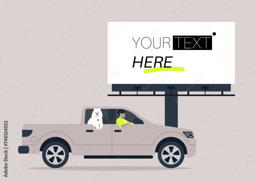 Car ride With a Furry Companion Beside a Blank Billboard, A daily drive ...