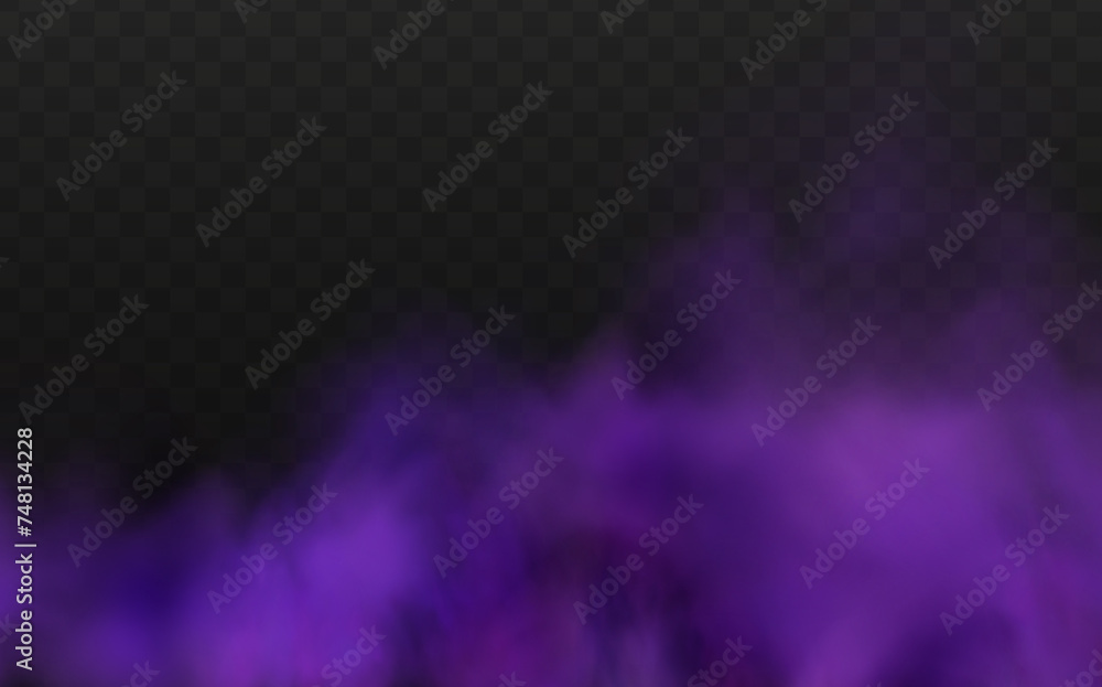 Scary mystical violet fog in night Halloween. Purple poisonous gas ...