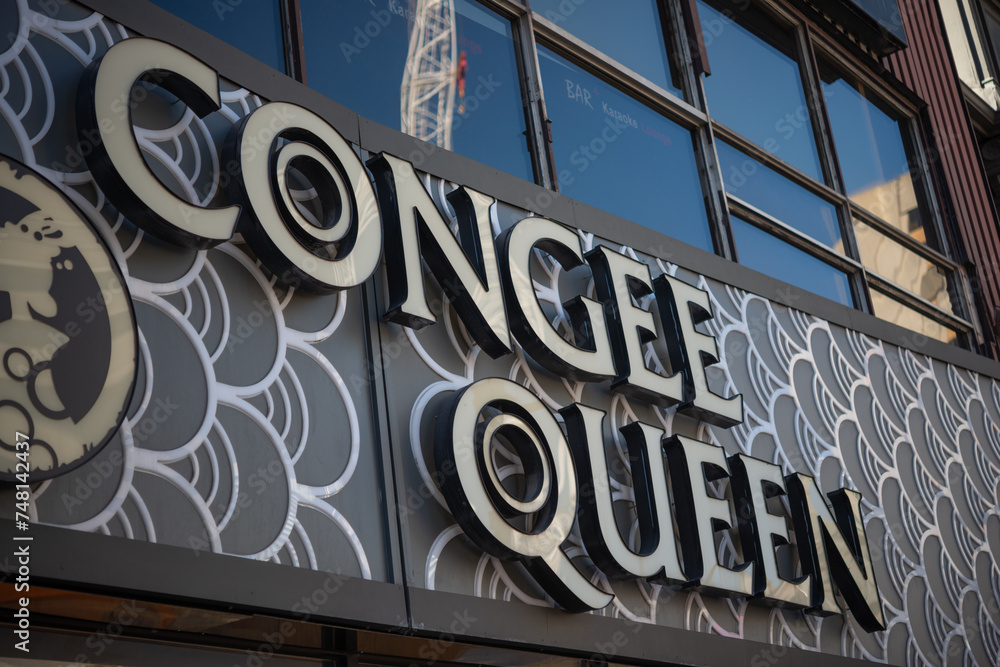 exterior building and sign of Congee Queen, a Chinese restaurant ...