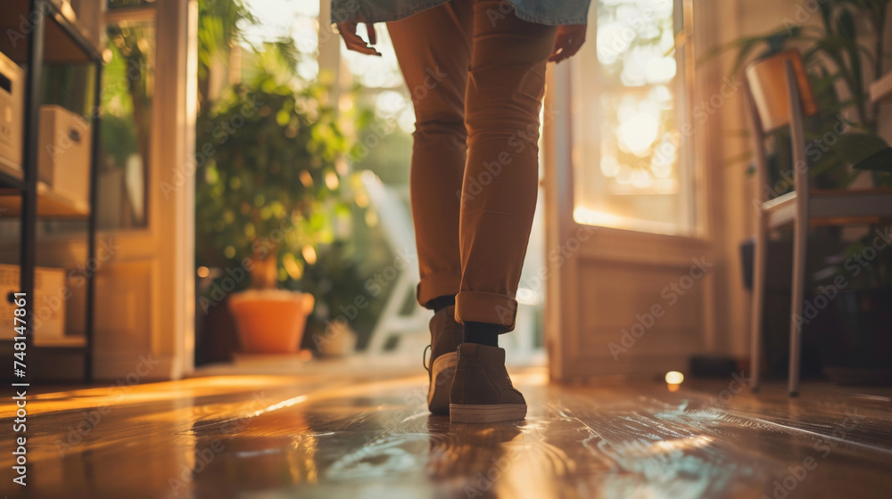 A professional stepping out of a home office to take a break ...