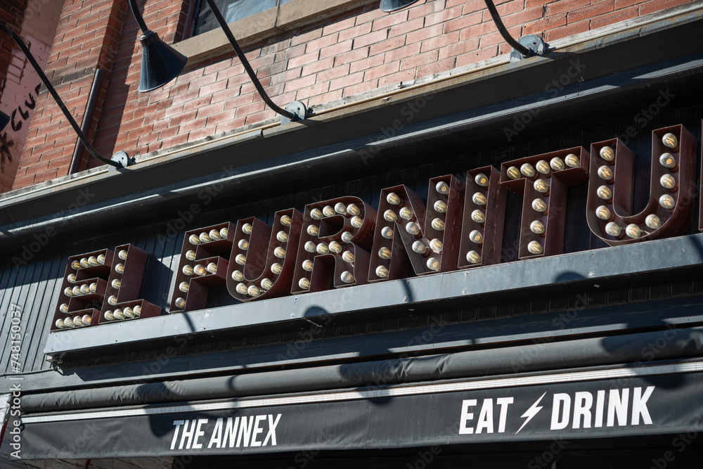 part of open channel lettering with exposed bulbs of El Furniture ...