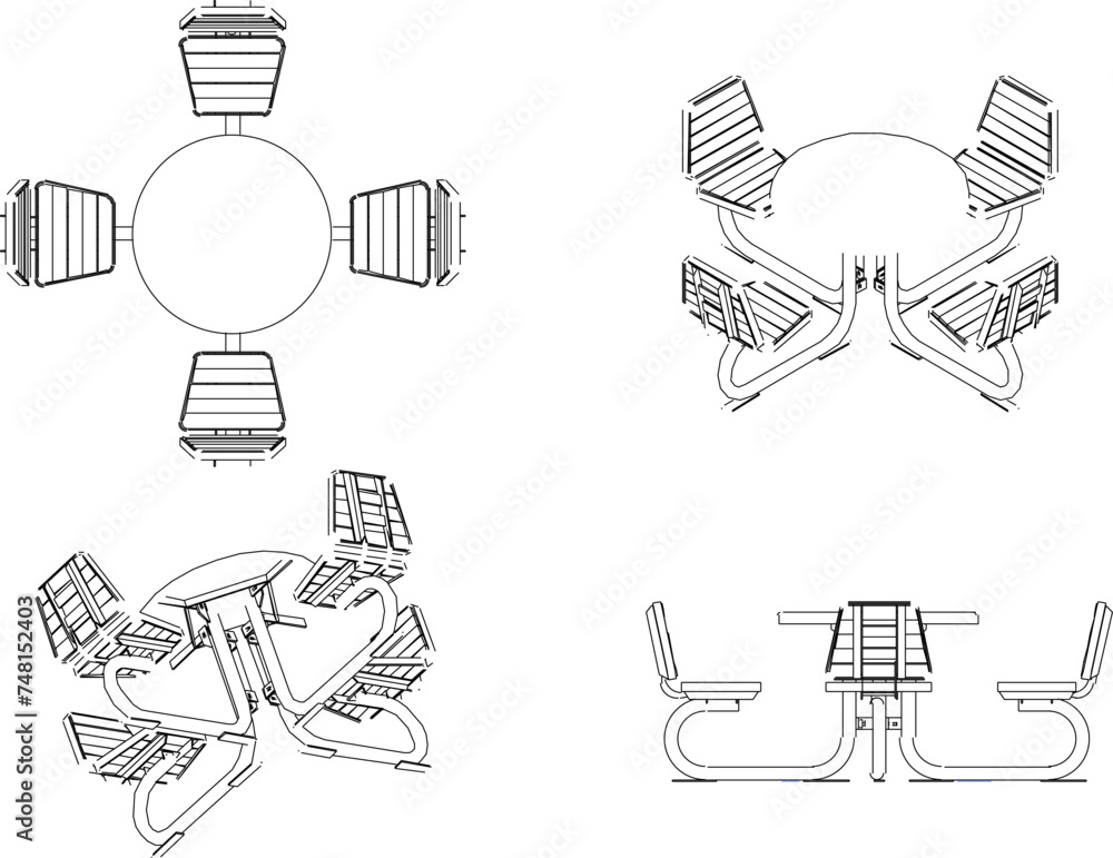 Vector sketch illustration of urban park bench seat and table design ...
