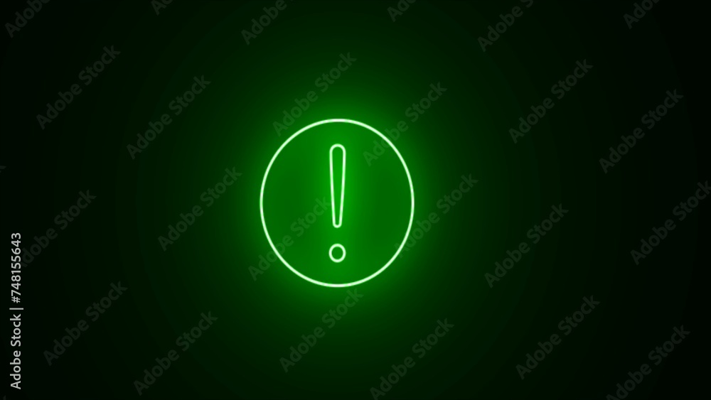 ภาพประกอบสต็อก Neon light exclamation text icon. Glowing green neon ...