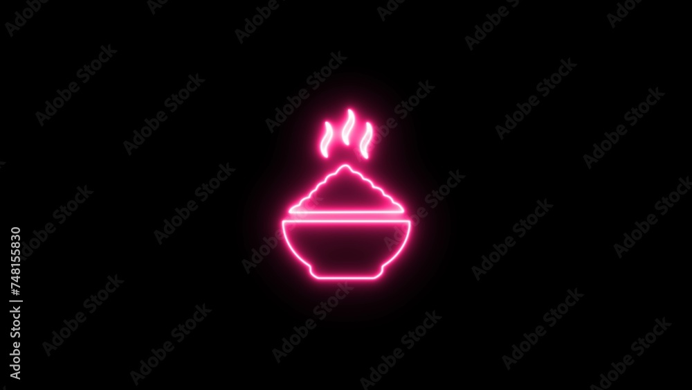 Traditional Asian food. Soup plate neon icon. rice plate, healthy diet ...