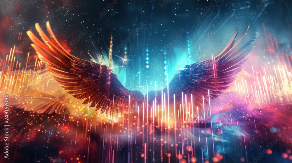 Poster A dazzling visual representation of music with equalizer bars ...