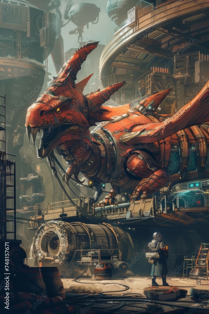 Robot dwarves building a dragon spaceship under the guidance of a ...