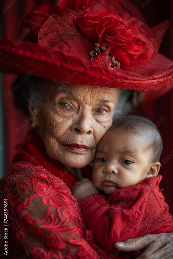 Portrait of a grandmother immersed in moments of happiness with her ...