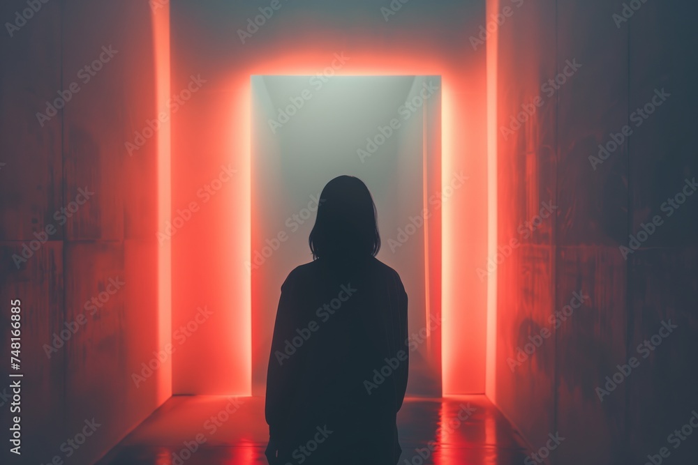 Figure Before an Ominous Red Gateway - A Visual Metaphor for Challenge ...