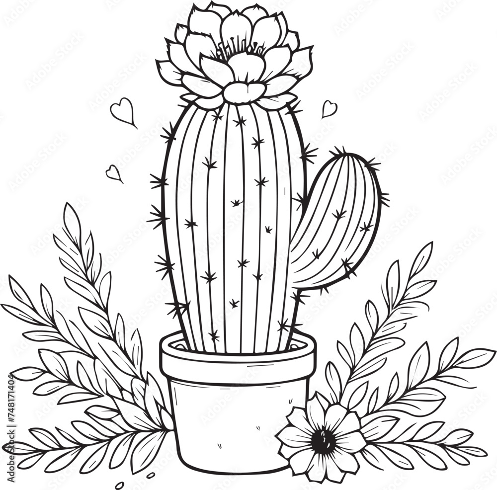Hand drawing cactus coloring pages for adults, isolated cactus coloring ...