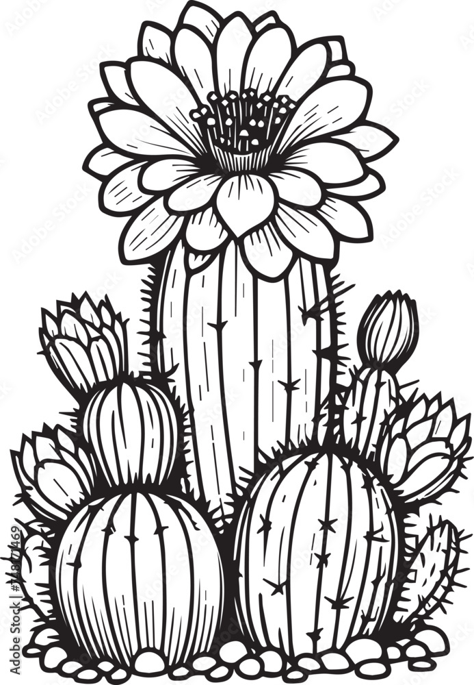 Hand-drawn cactus, cactus coloring pages for kids, cactus illustration ...