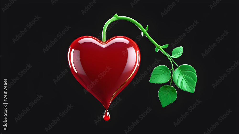 red heart on black background. glassy a flower bleeding heart emoji on ...