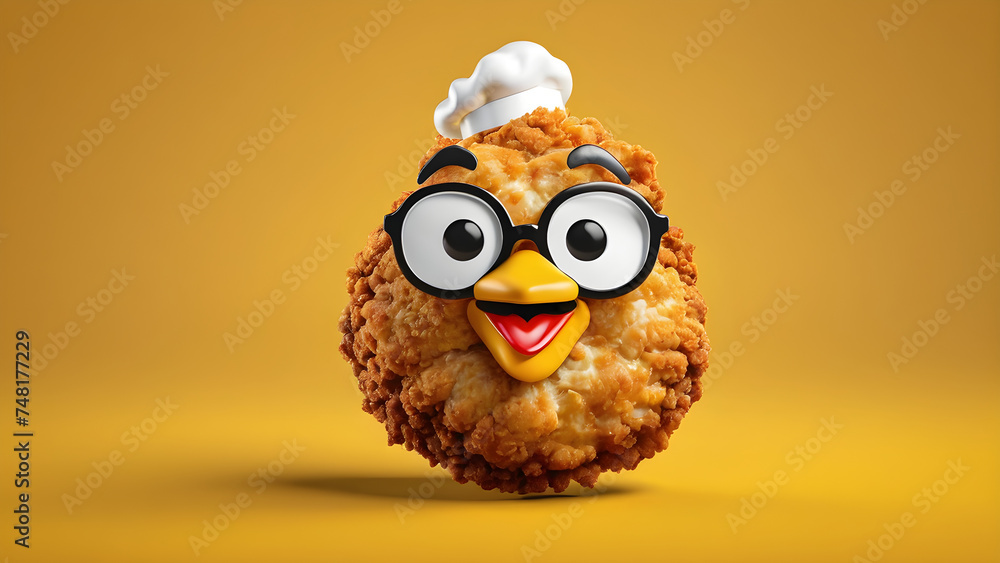 a food fried chicken emoji on yellow background.cute, adorable, and ...