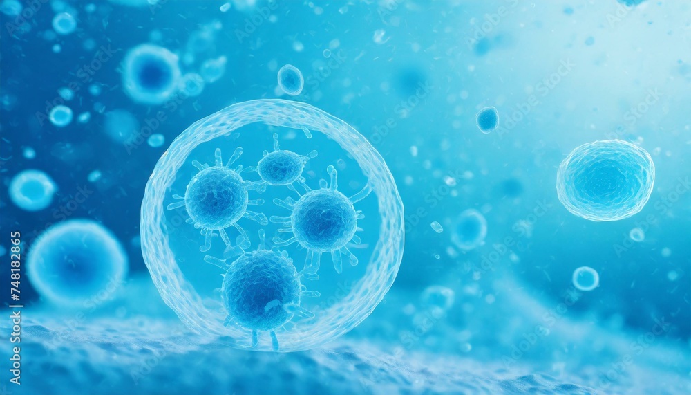 Light blue background with microbes under the microscope Stock Photo ...