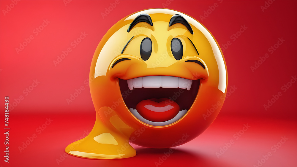smiley face. a human emotions surprise emoji on a red background. happy ...