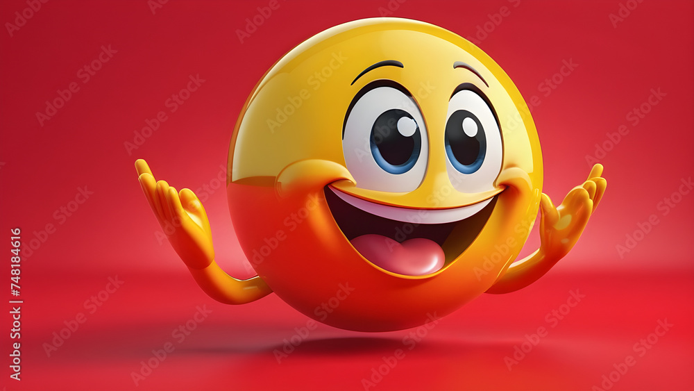 smiley face. a human emotions surprise emoji on a red background. happy ...