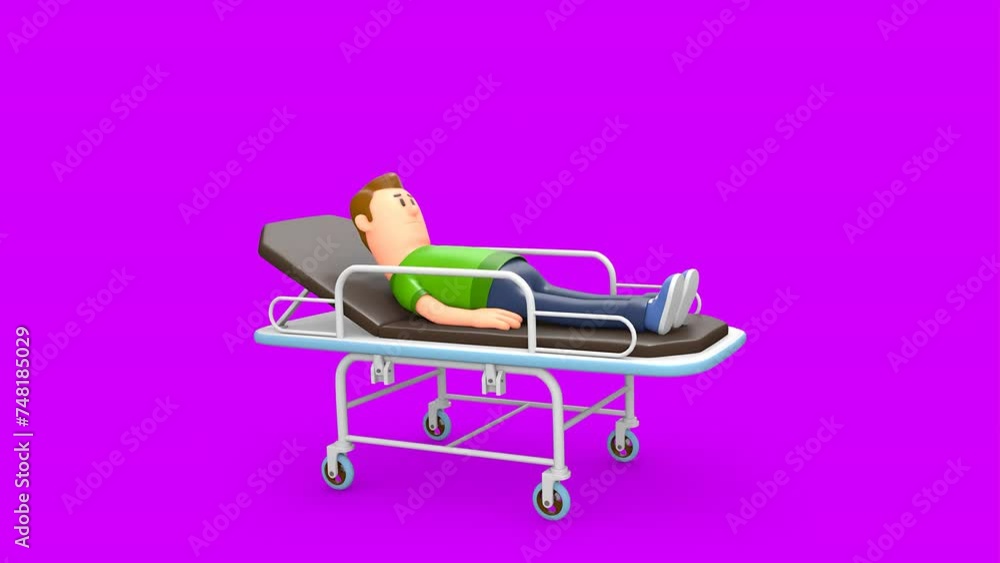 Cartoon Animated Male Patient Lying Stretcher Trolley Stock Video ...