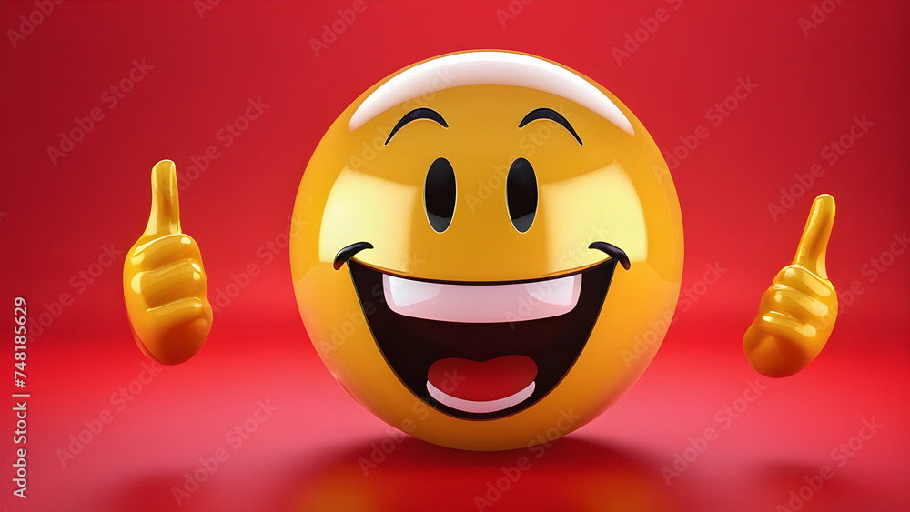 smiley face. a human emotions surprise emoji on a red background. happy ...
