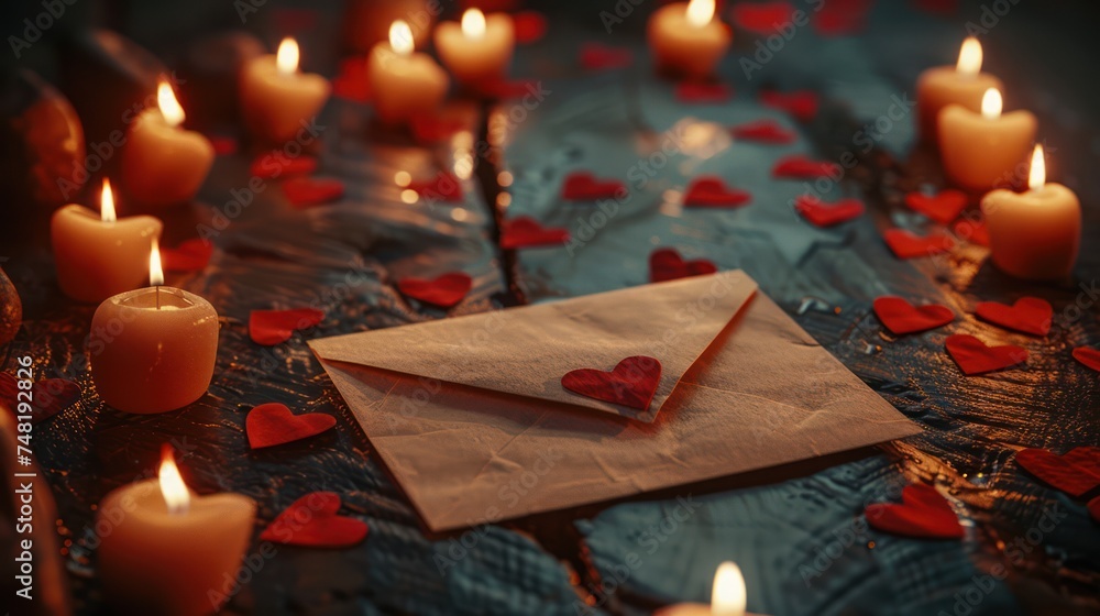 Romantic Love Letter Envelope with Handmade Paper Craft Hearts ...