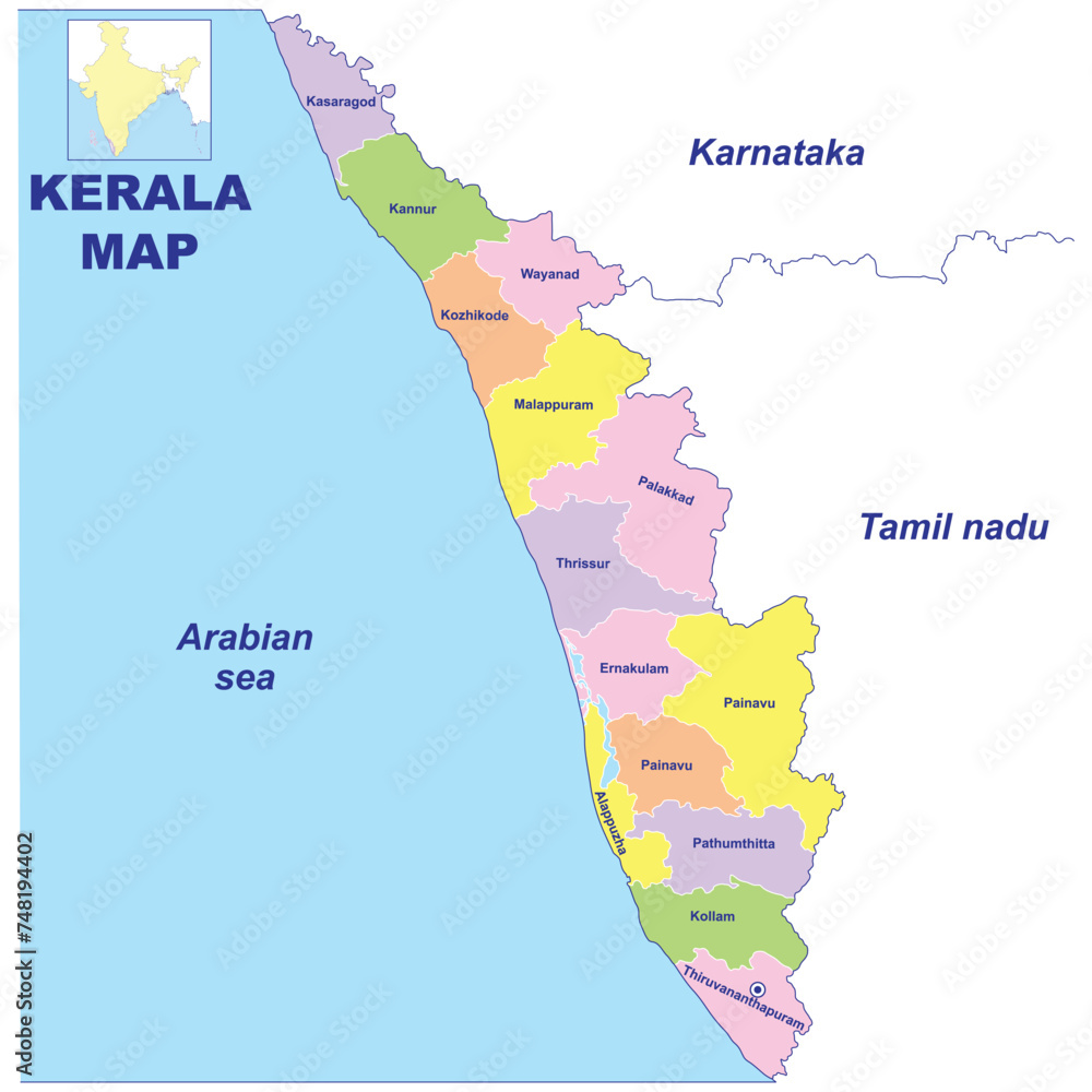 Kerala map vector illustration on white background Stock Vector | Adobe ...