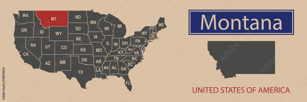 Vector map borders of the USA Montana state. State of Montana on the ...