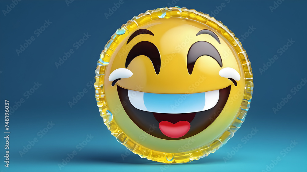 smiley face. a summer emoji on a red background. cool glass cartoon ...