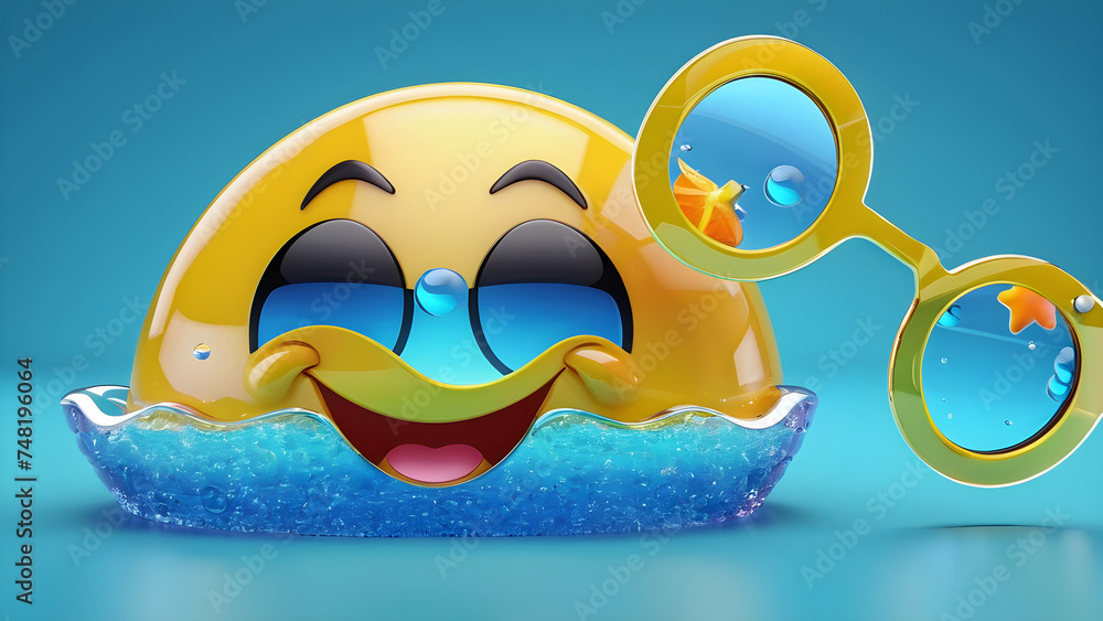 smiley face. a summer emoji on a red background. cool glass cartoon ...