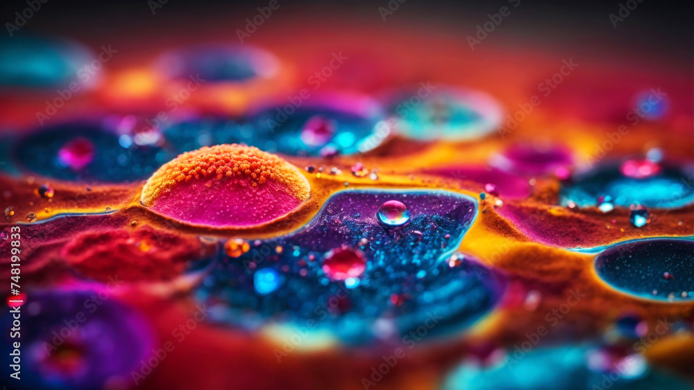 Macro photo with unusual multi-colored colonies of microorganisms of ...