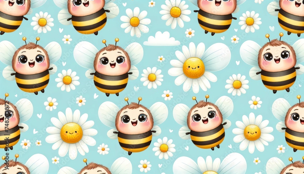 Adorable bee and daisy pattern in a playful, child-friendly style ...