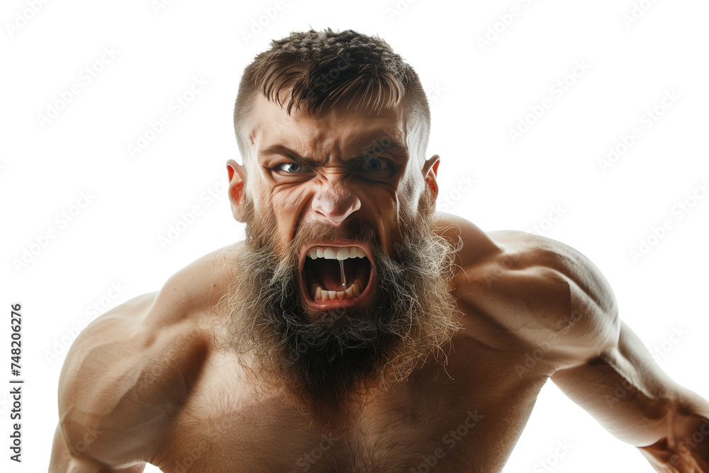 strong brutal man screaming isolated on transparent background ...