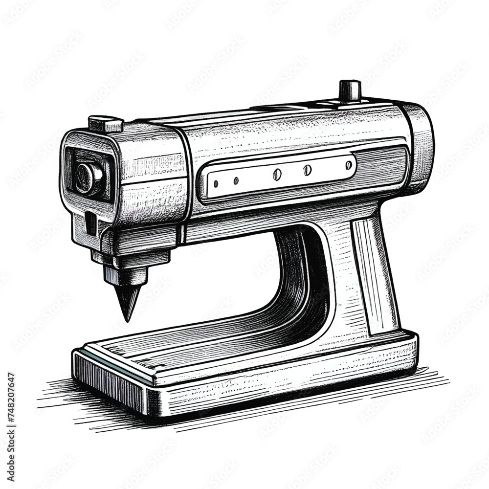 Stapler ink sketch drawing, black and white, engraving style vector ...