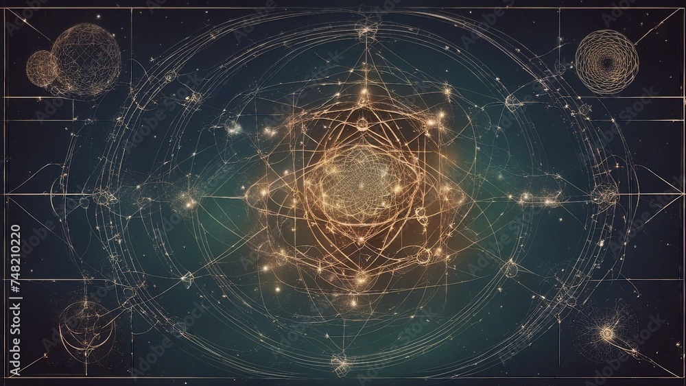 Sacred geometry symbols and elements background. Cosmic universe bing ...