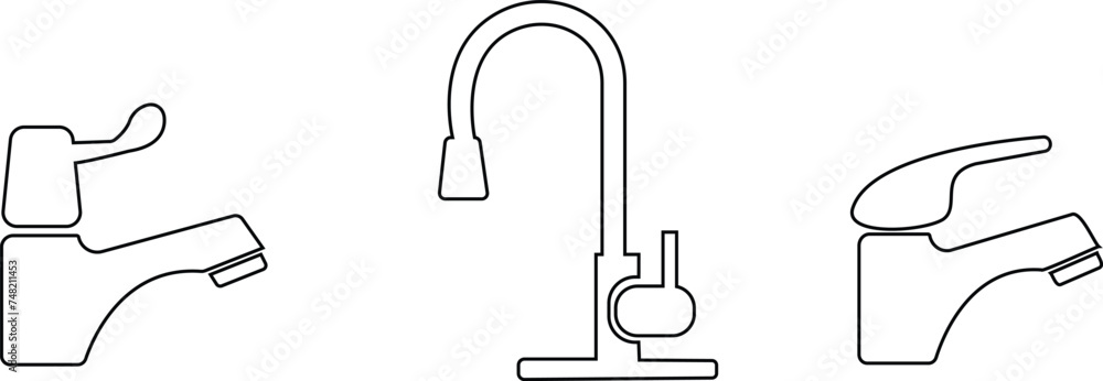 Set of water Faucet Icons in flat and line vectors, Tap sign. Bathroom ...