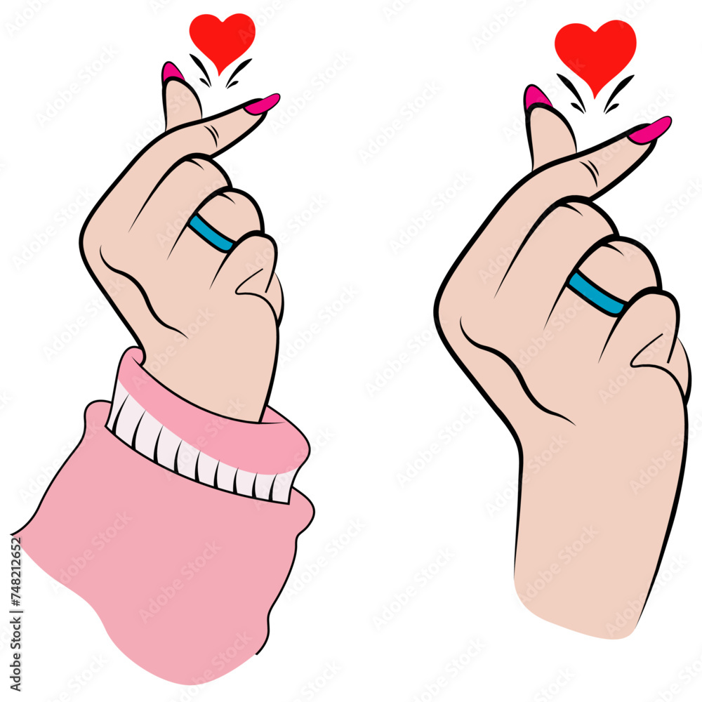 Korean finger heart, Hand drawn finger heart, Korean symbol hand heart ...