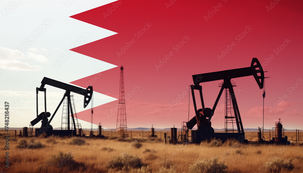 Bahrain oil industry .Crude oil and petroleum concept. Bahrain flag ...