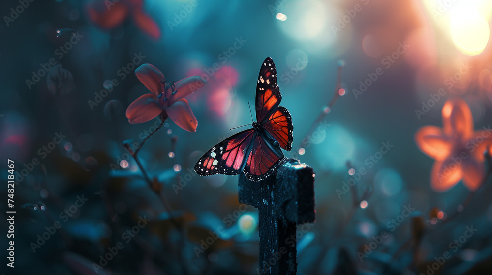A butterfly alighting on the arm of a cross, its transformation from ...