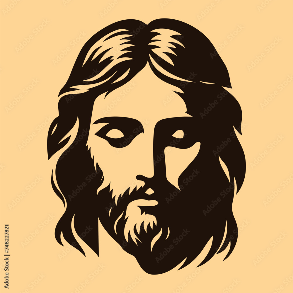dibujo silueta de la cara de jesus estilo logotipo Stock Vector | Adobe ...