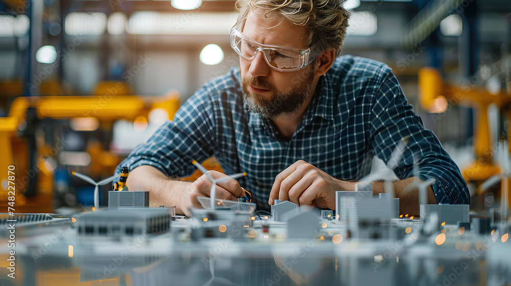 engineer at work in factory,Engineers designing models of turbines ...