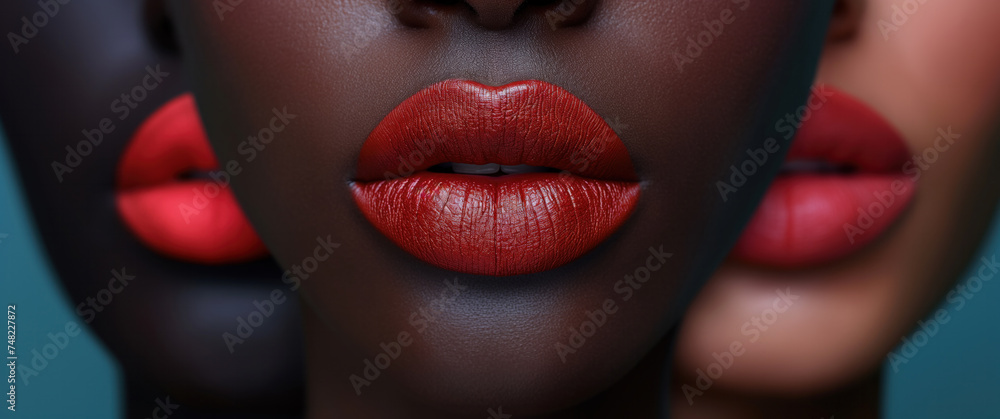 Lipstick Makeup Advertising , close up Lips. Red, website advertising ...