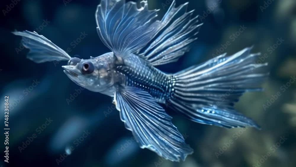 Closeup of a flying fishs distinctive winglike fins expertly ...