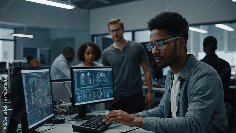 Diverse Young Colleagues Working on Computers in a Research Laboratory ...