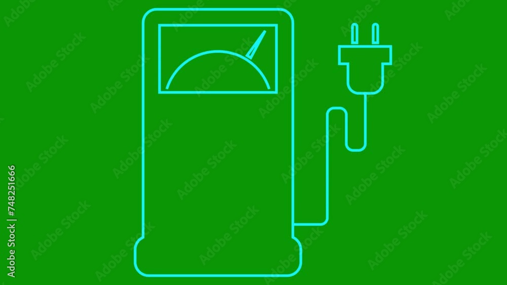 Animated linear blue icon of electric charging station. Line symbol is ...