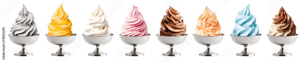 Soft serve Yoghurt Ice cream swirl on retro metal stainless steel ...