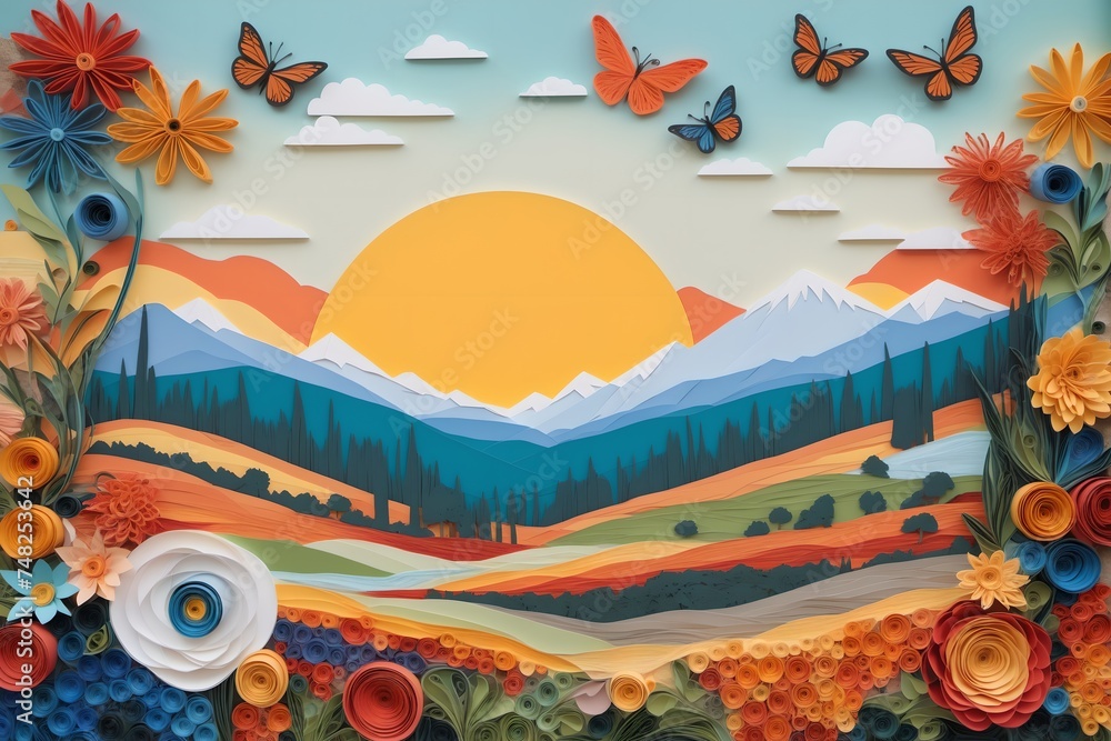 Colorful wildlife, flora and fauna in paper art style, inspired by ...