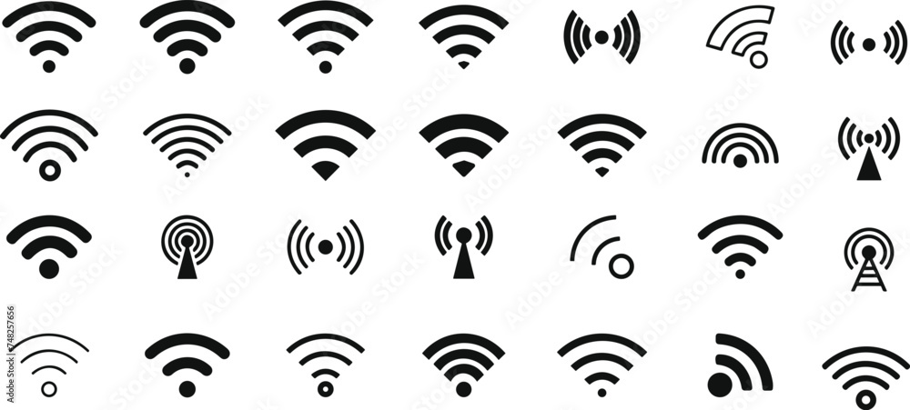 WIFI signal collection. Wireless internet symbol. Set of sign for ...