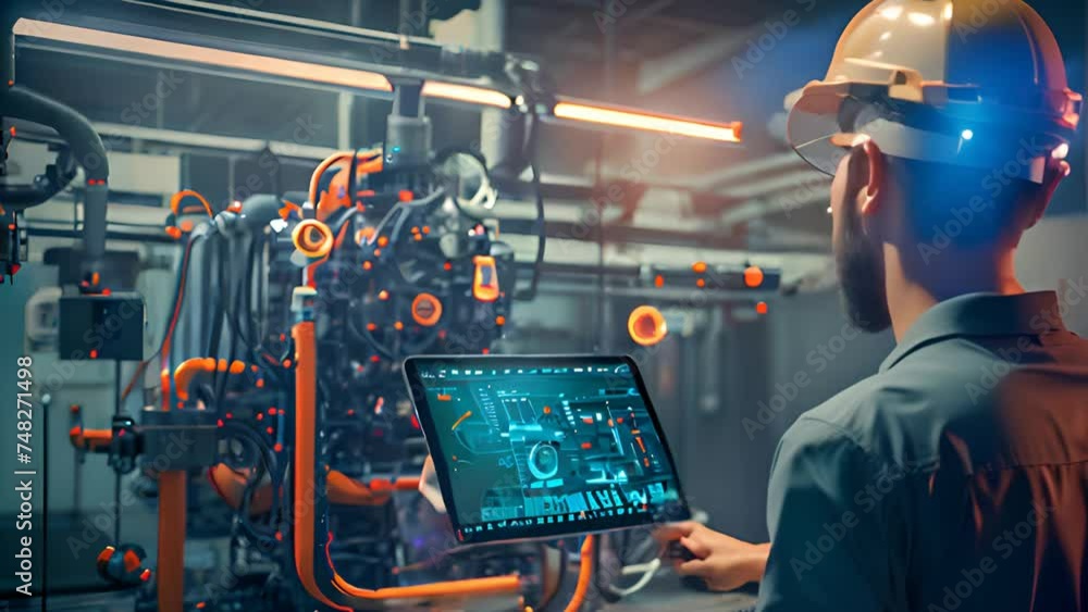 Robotic Process Automation engineer using laptop for smart factory ...