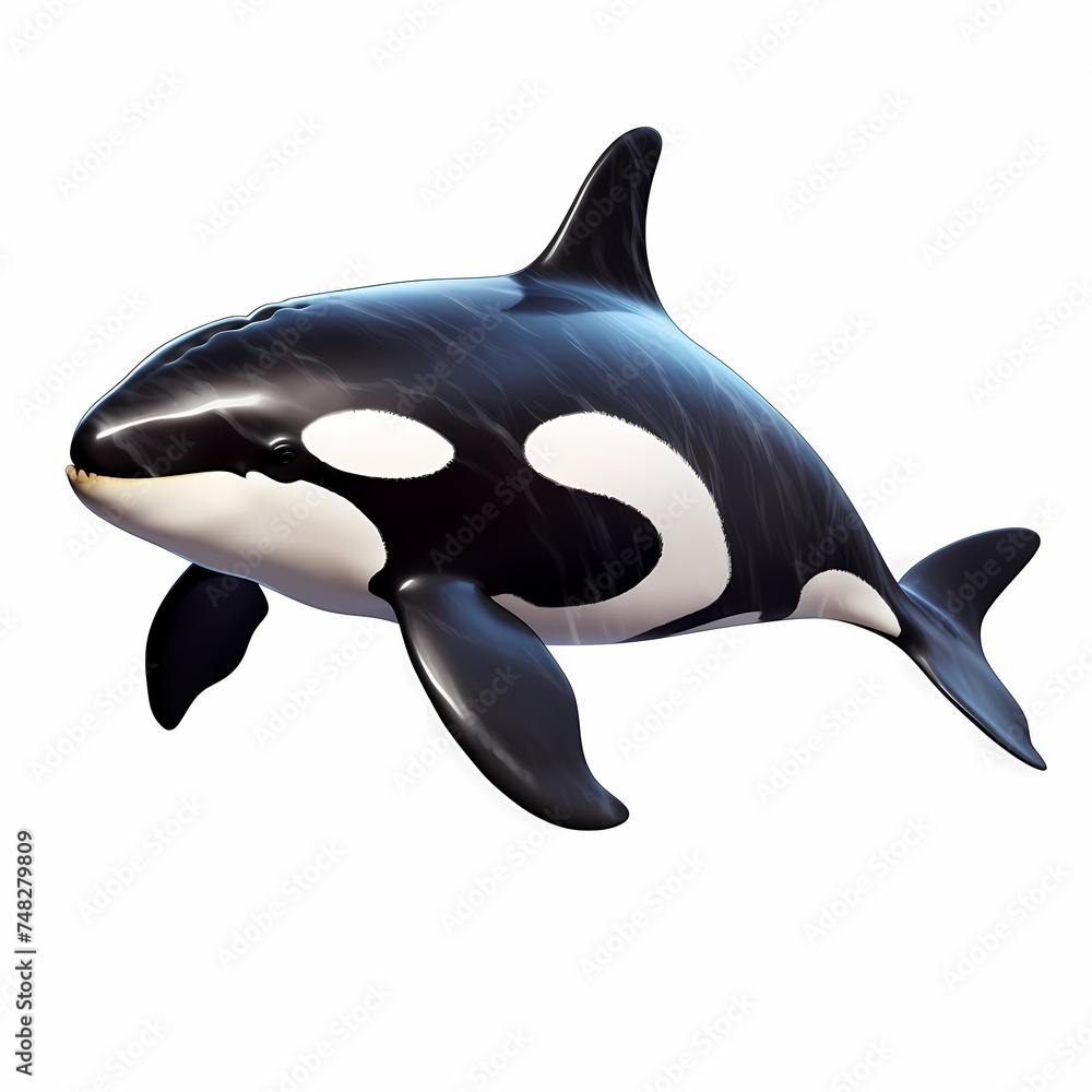 Isolated killer whale orca close mouth right side view on white ...