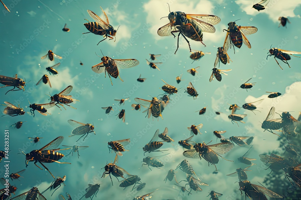 Cicadas Invasion, a Huge Number of Cicadas in City, Clouds of Insects ...