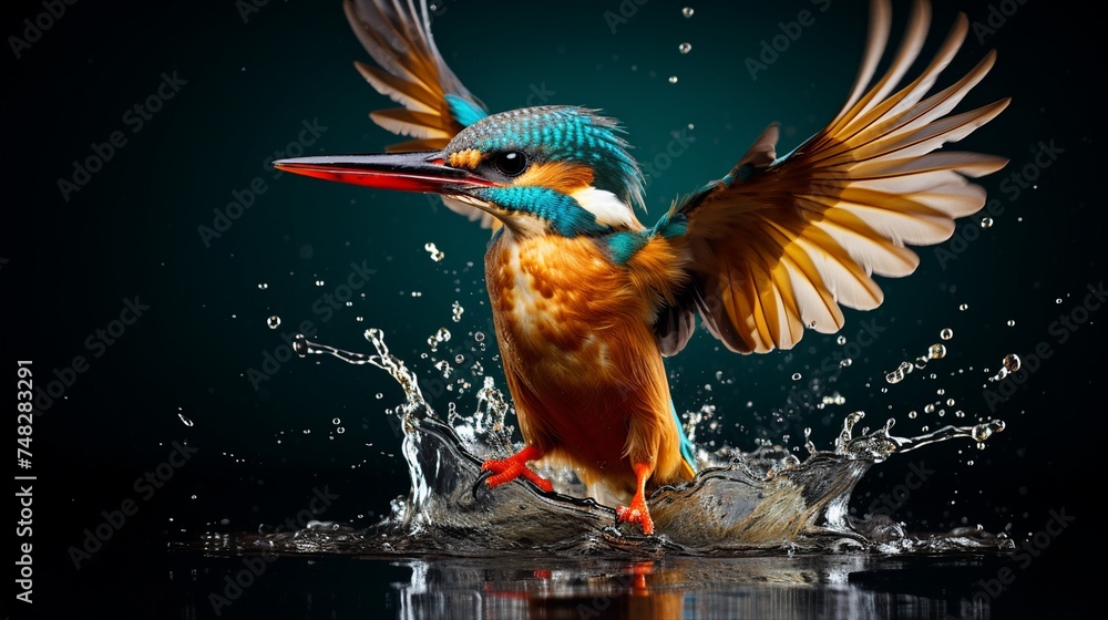 blue bird on the water, Kingfisher Splashing in Idyllic Pond ...